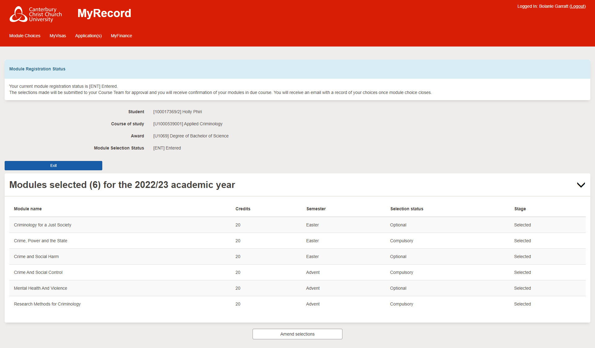Module choice - Canterbury Christ Church University